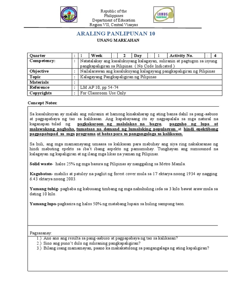AP10 Q1 Week2 | PDF