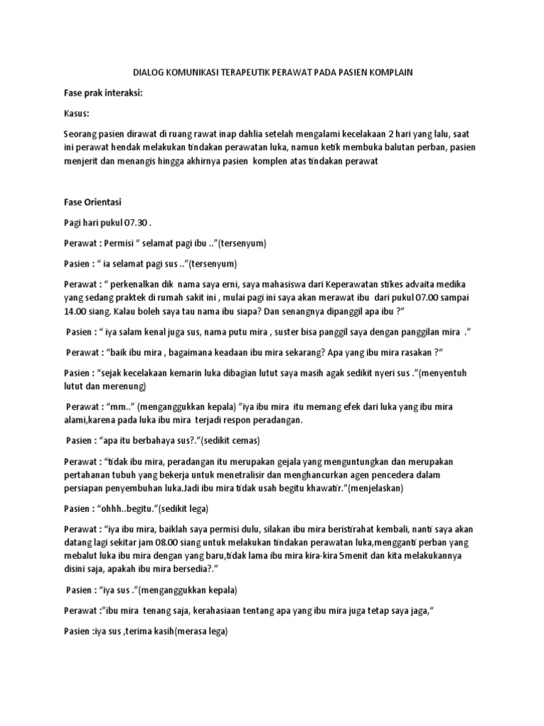 Dialog Komunikasi Terapeutik Perawat Pada Pasien Komplain | PDF