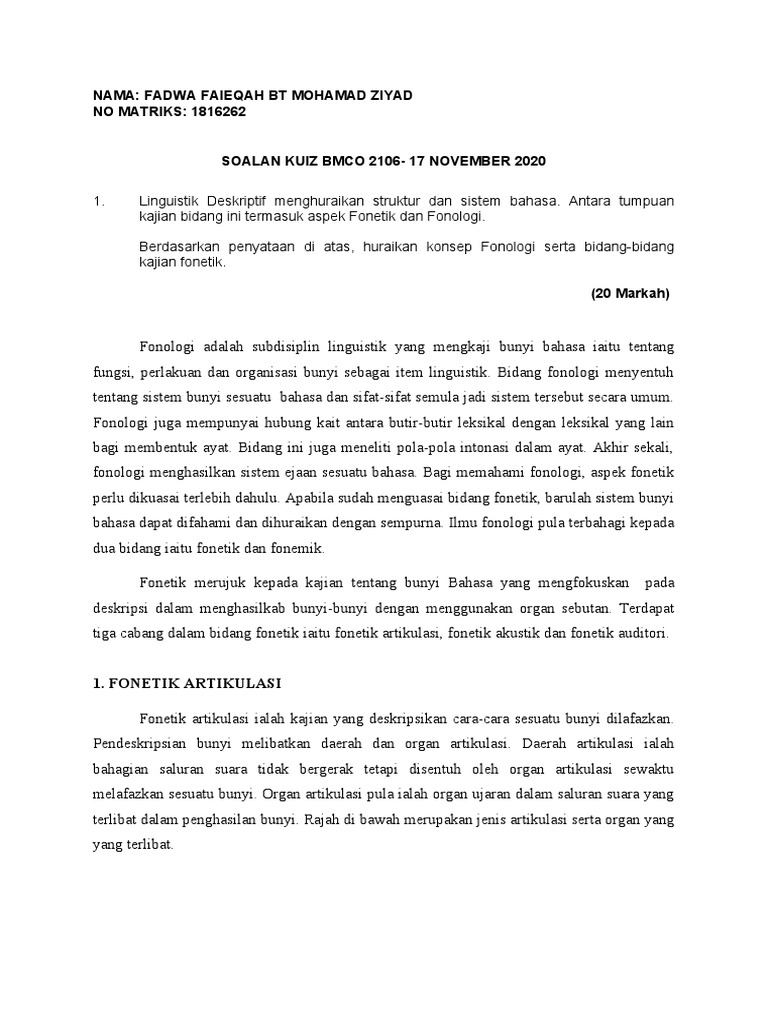 Kuiz Fonetik 2 (Fadwa Faieqah) | PDF