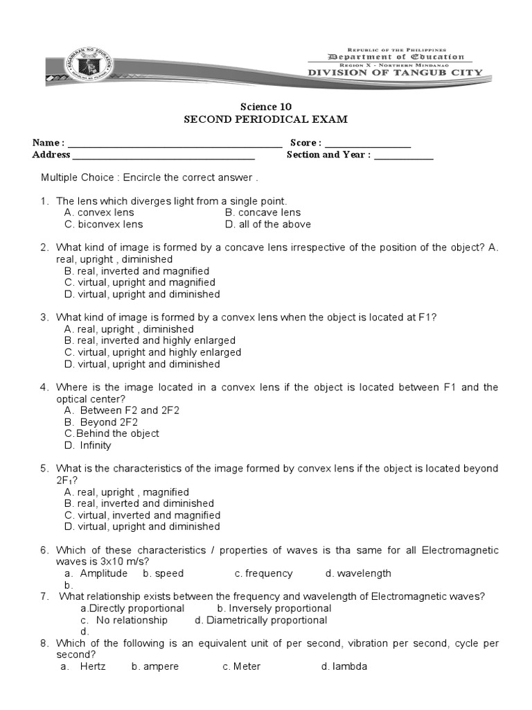 Science 10 Periodical Exam Review | PDF | Electromagnetic Radiation ...