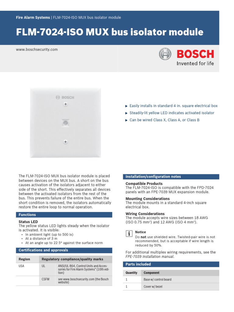 Fire Alarm Systems - FLM-7024-ISO MUX Bus Isolator Module | PDF ...