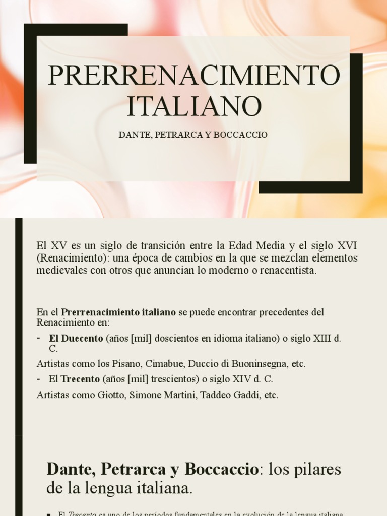 Prerrenacimiento Italiano | PDF | Dante Alighieri | Giovanni Boccaccio