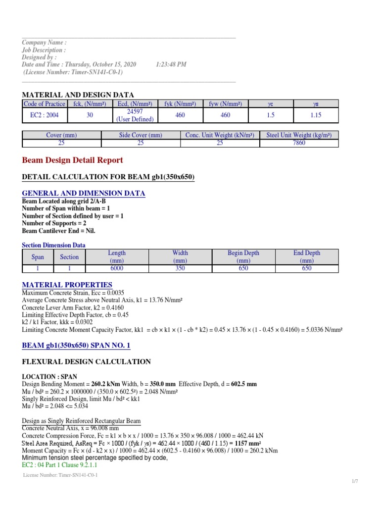 EC2 - ESTEEM Beam Calculation | PDF | Beam (Structure) | Bending