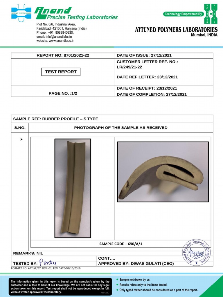 Rubber Test Report | PDF