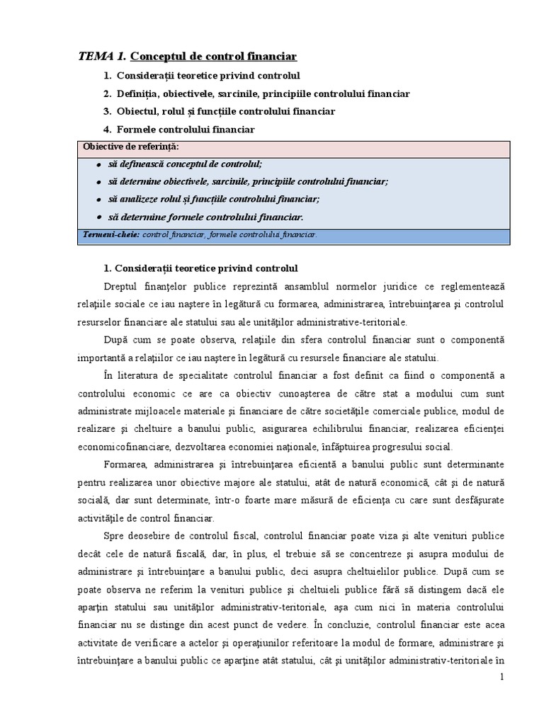 TEMA 1. Conceptul de Control Financiar | PDF