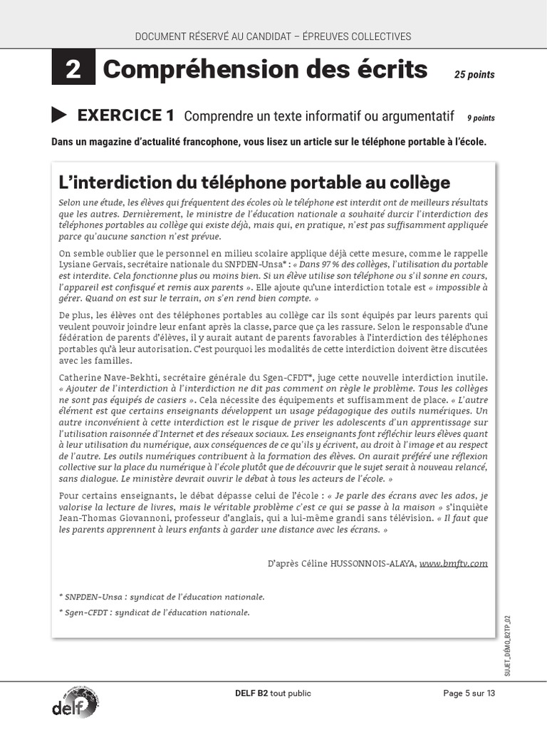 Telephone Portable Au College Texte CE | PDF | Téléphones portables ...