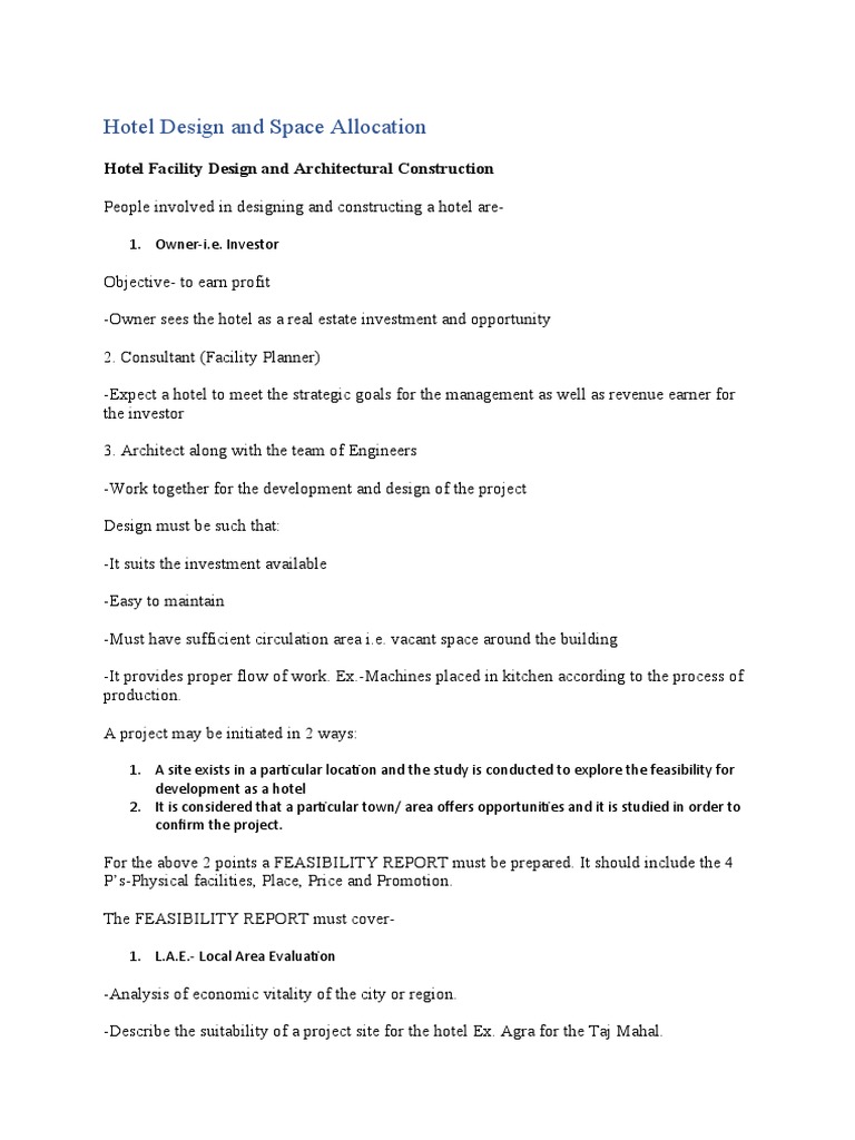 Hotel Design: Space Allocation Guidelines | PDF | Hotel | Room