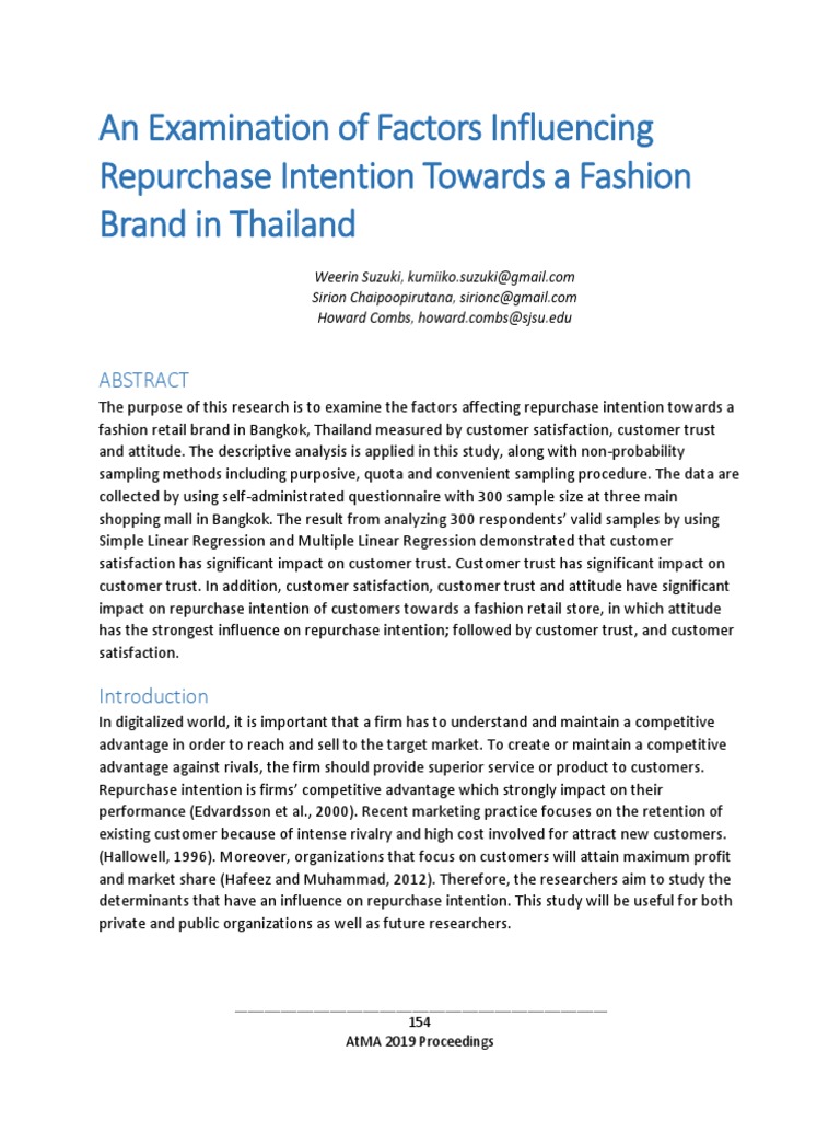 Factors Affecting Fashion Repurchase Intentions | PDF | Customer ...