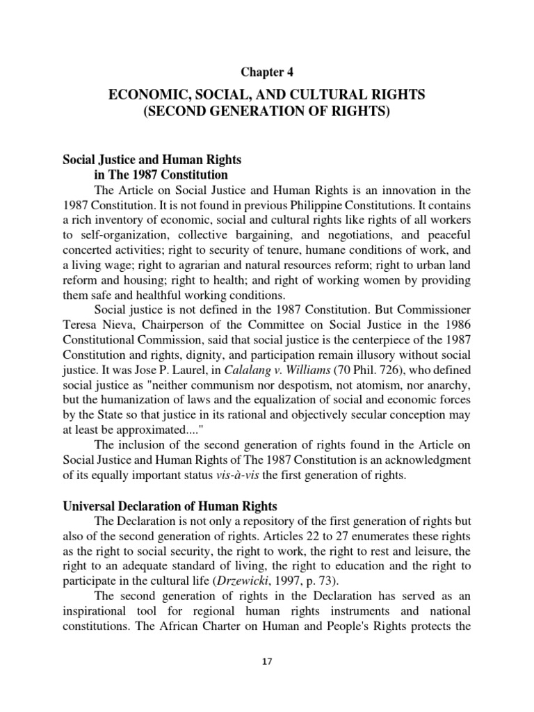 Chapter 4 ECONOMIC, SOCIAL, AND CULTURAL RIGHTS (SECOND GENERATION OF ...