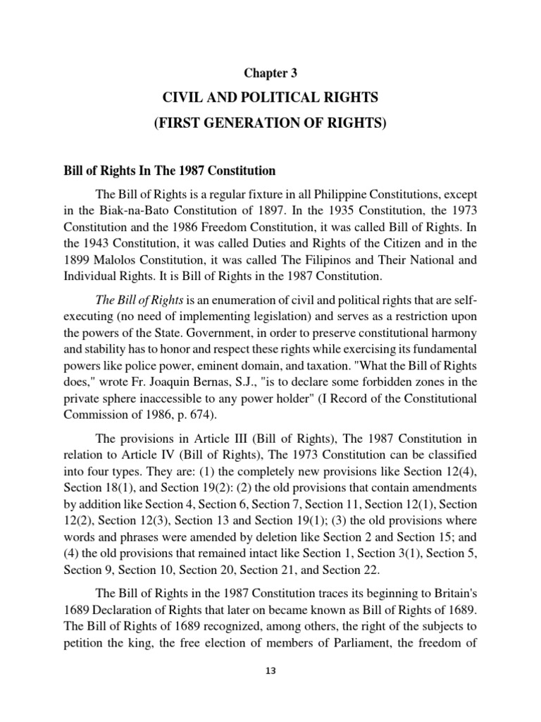 Chapter 3 CIVIL AND POLITICAL RIGHTS (FIRST GENERATION OF RIGHTS) | PDF ...