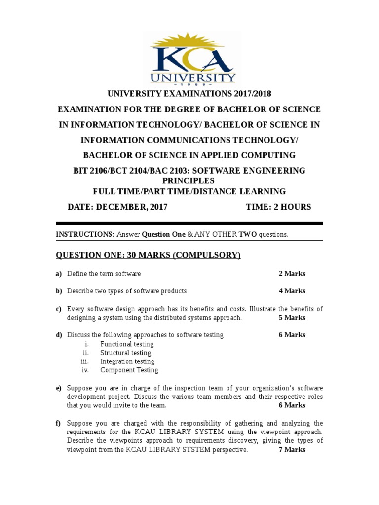 Software Engineering Exam 2017 | PDF | Software | System