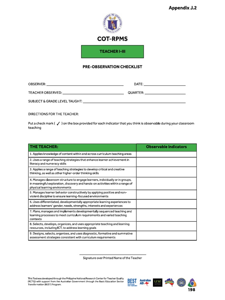 DepEd RPMS Pre-Observation Form | PDF