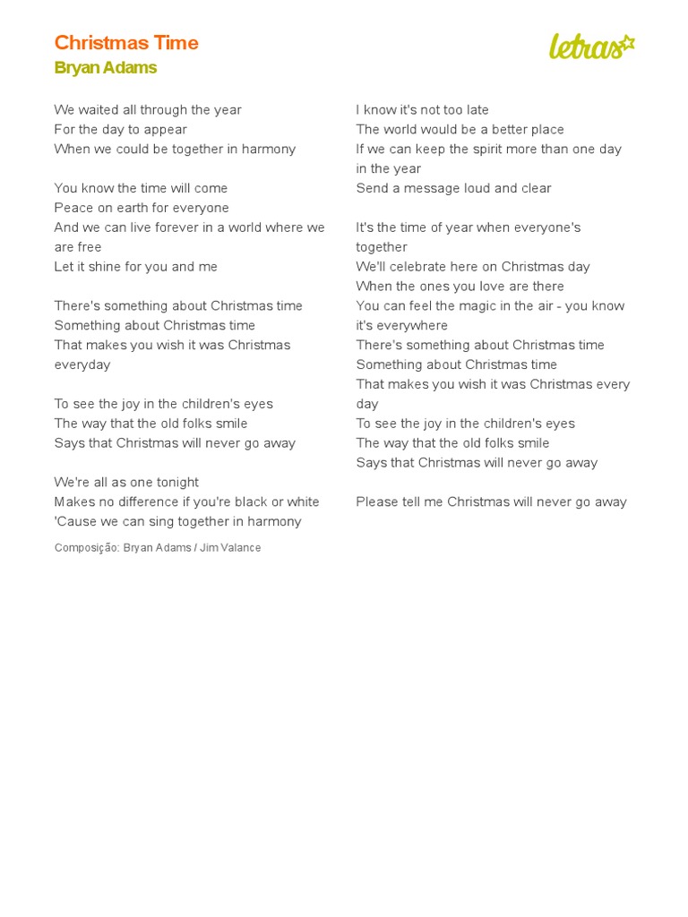 Bryan Adams' Christmas Time Lyrics | PDF