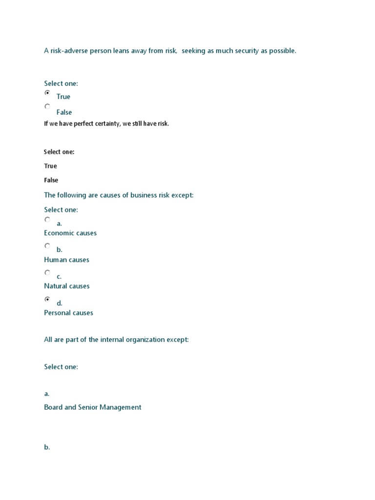 If We Have Perfect Certainty, We Still Have Risk.: False | PDF | Risk ...