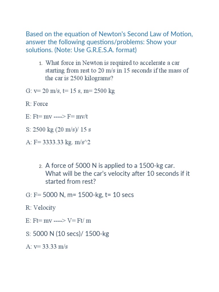 Newton's Second Law Practice Problems | PDF