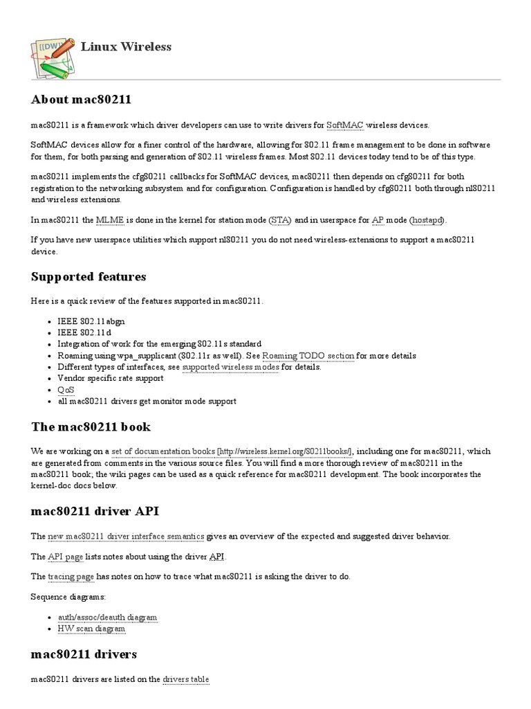 Linux Wireless: About Mac80211 | PDF | Device Driver | Ieee 802.11