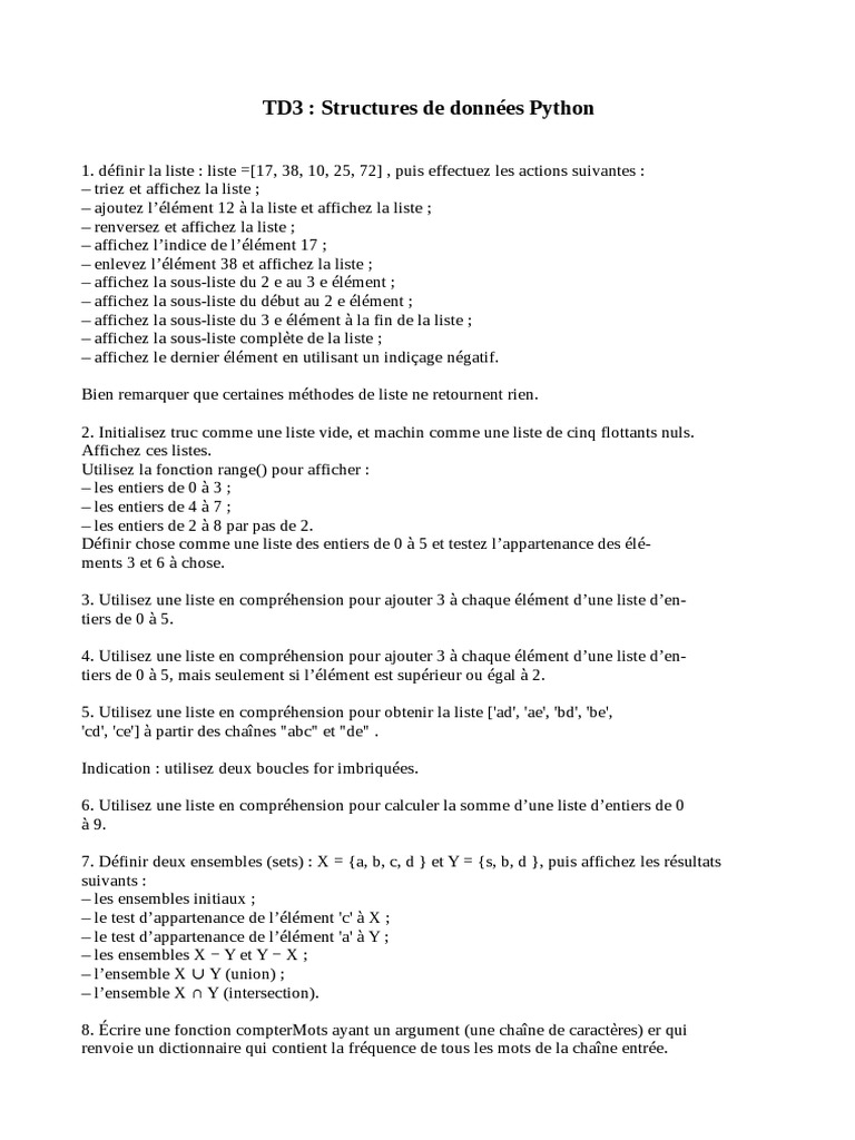 TD3: Structures de Données Python | PDF | Génie logiciel | Informatique
