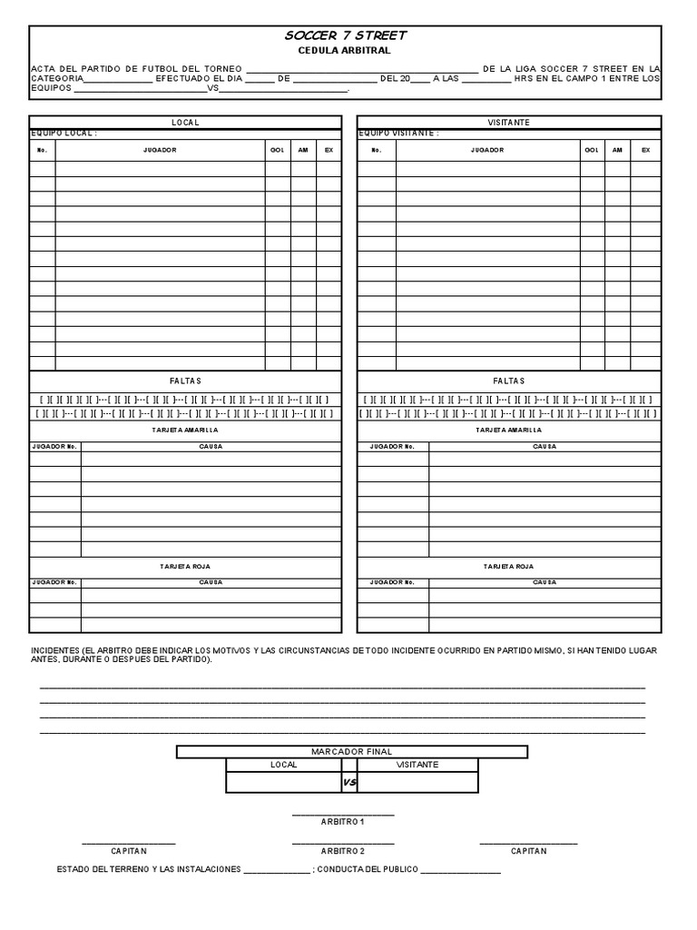 Formato - Cedula - Arbitral 93 | PDF | Asociación de Futbol | Equipo deportivo