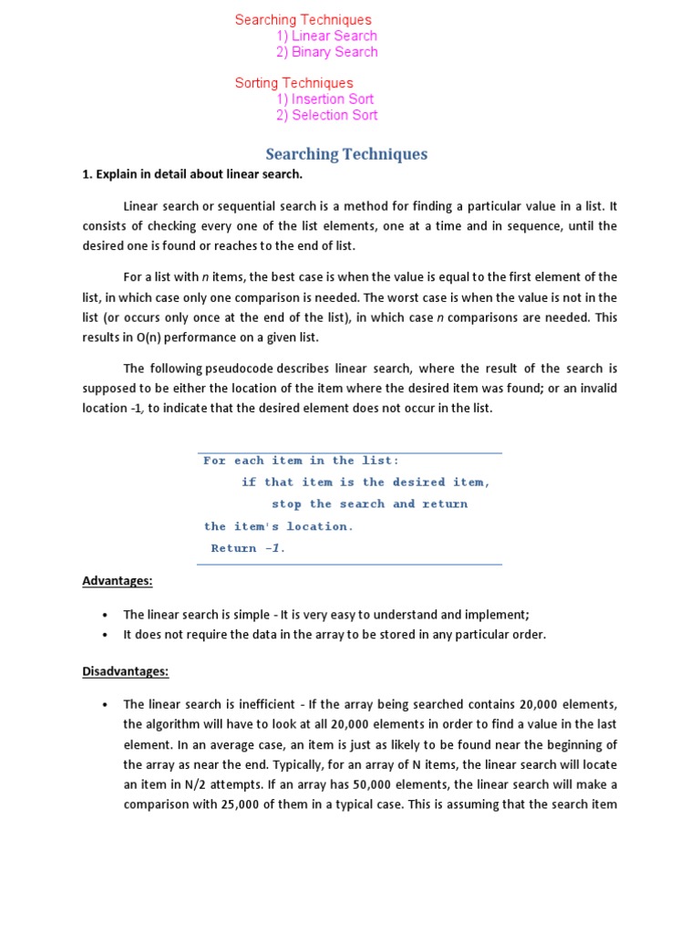 Search & Sort Techniques | PDF | Algorithms And Data Structures | Computer Programming