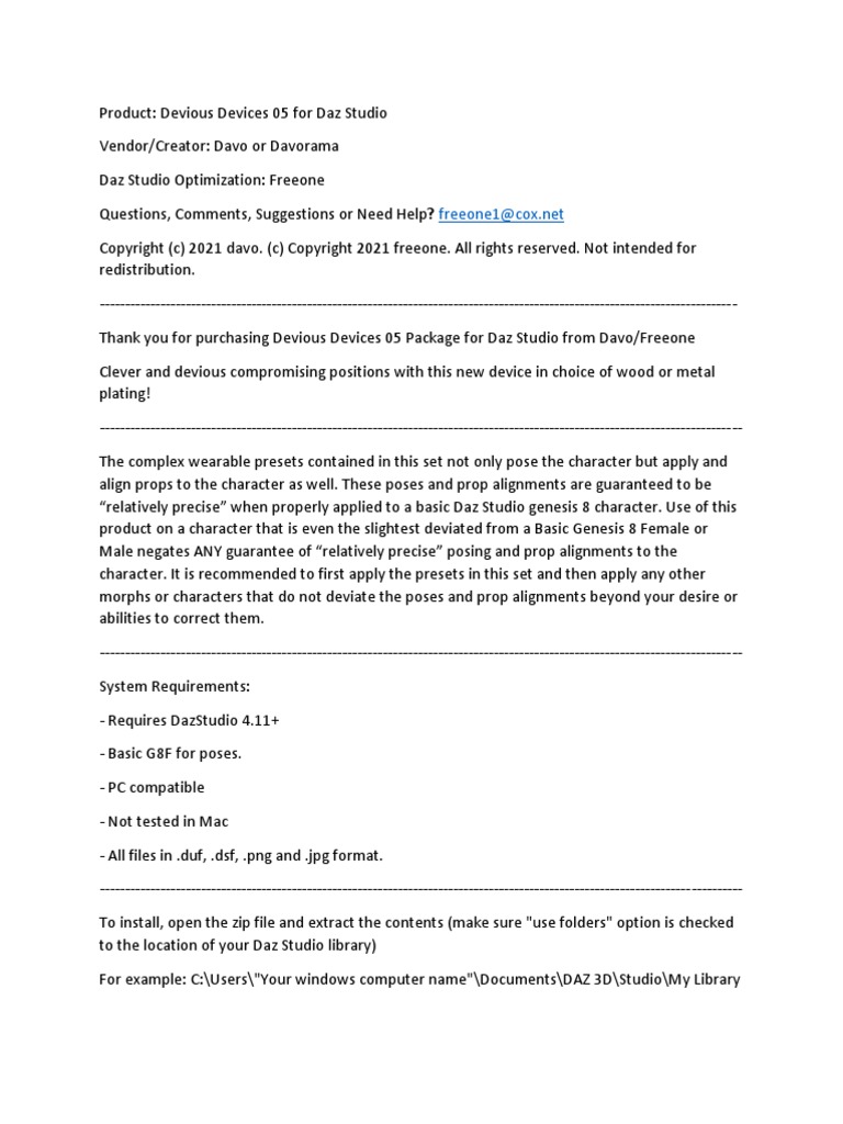 Davo Devious DevicesV Daz3d Readme | PDF | Computer File | Computer ...