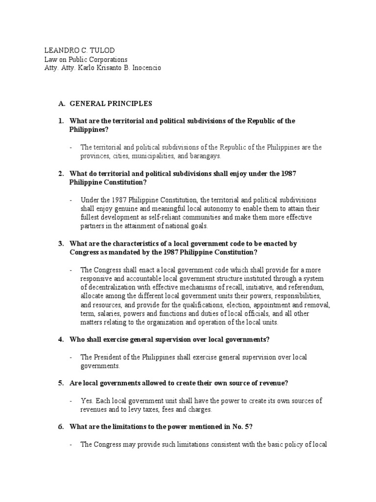 The Territorial and Political Subdivisions of The Republic of The ...