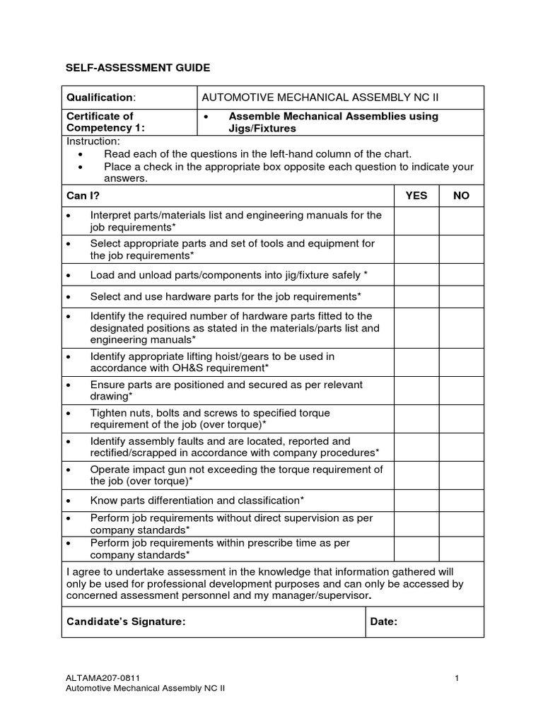SAG - Automotive Mechanical Assembly NC II | PDF | Screw | Engineering