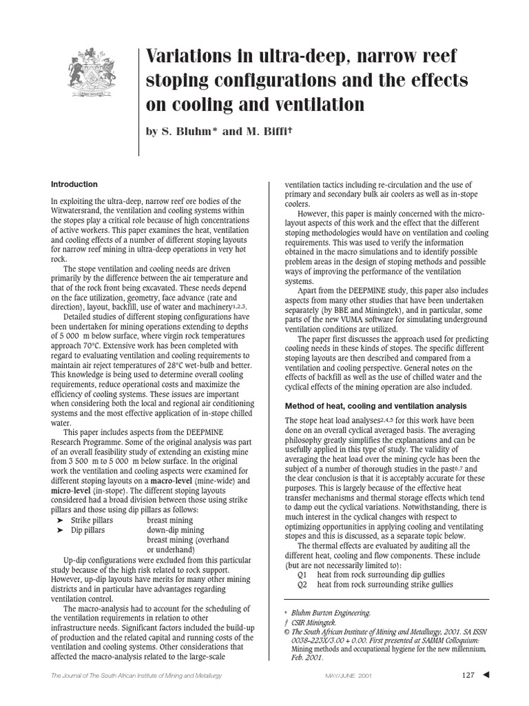 Variations in Ultra-Deep, Narrow Reef Stoping Configurations and The ...