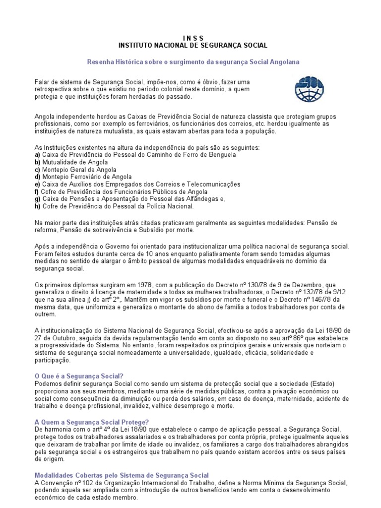 INSS - Instituto Nacional de Seguranca Social | PDF | Angola | Seguro ...