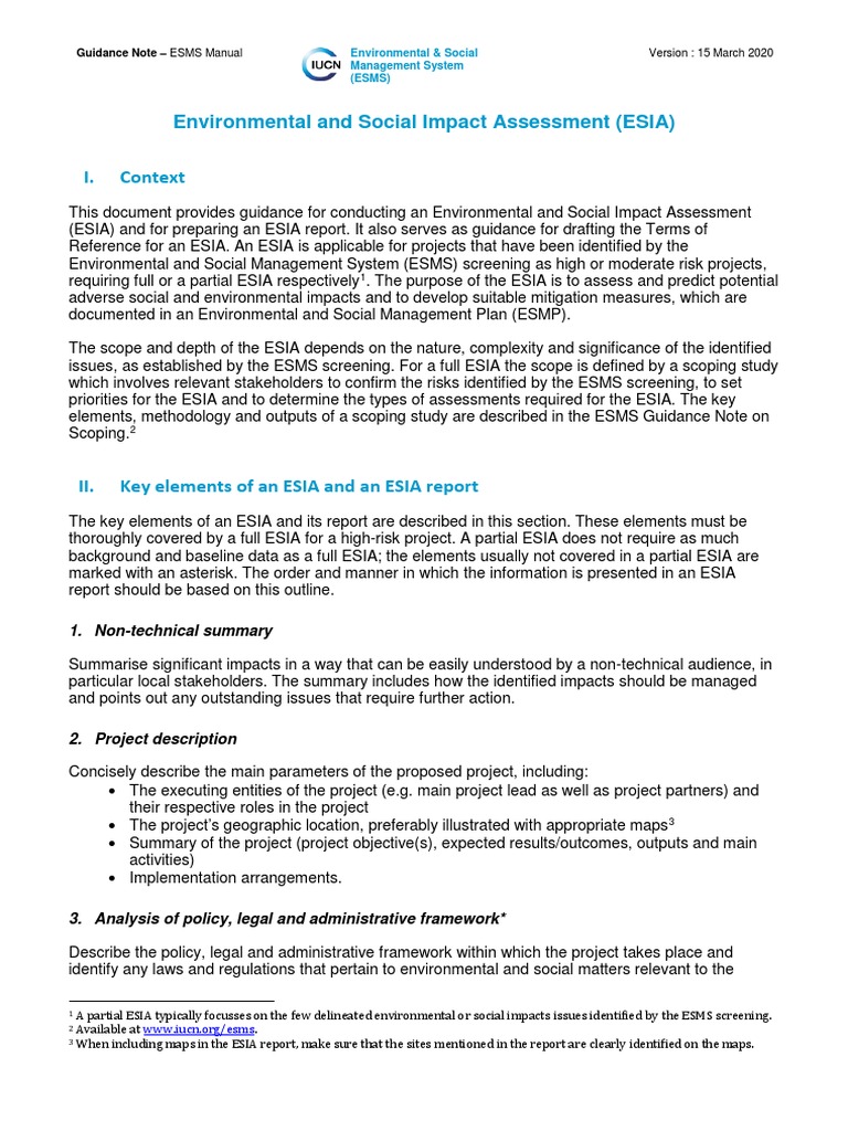 Iucn Esms Esia Guidance Note | PDF | Environmental Impact Assessment | Risk