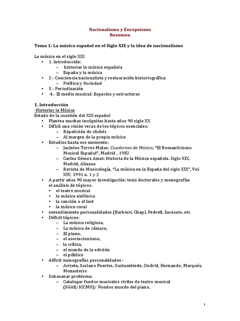 Música española y nacionalismo en el XIX | PDF | Nacionalismo | Nación