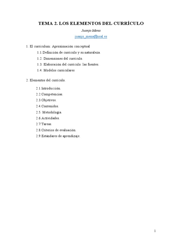 Tema 2. Elementos Del Currículo - 2018 | PDF | Plan de estudios ...
