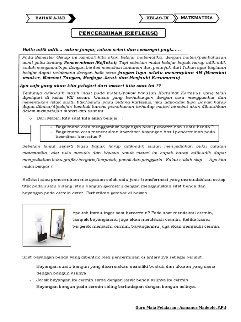 Pencerminan dalam Matematika Kelas 9 | PDF | Metode & Bahan Ajar