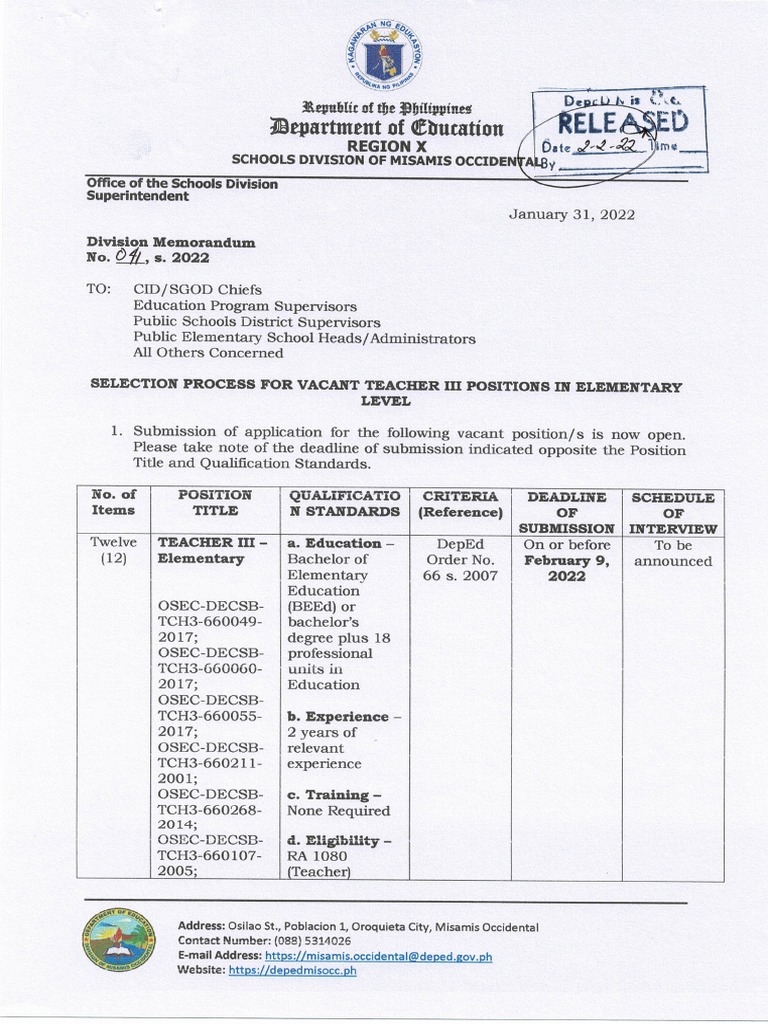 Deped Mis Occ - CCF - 000109 | PDF