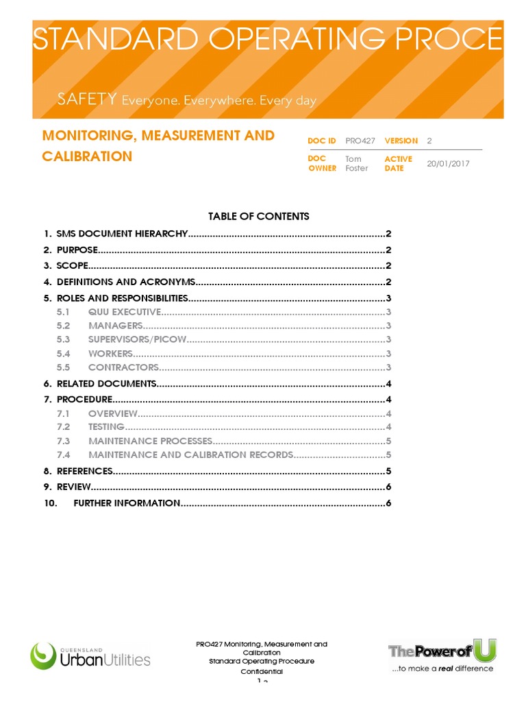 Standard Operating Procedure for Monitoring Equipment Calibration | PDF ...