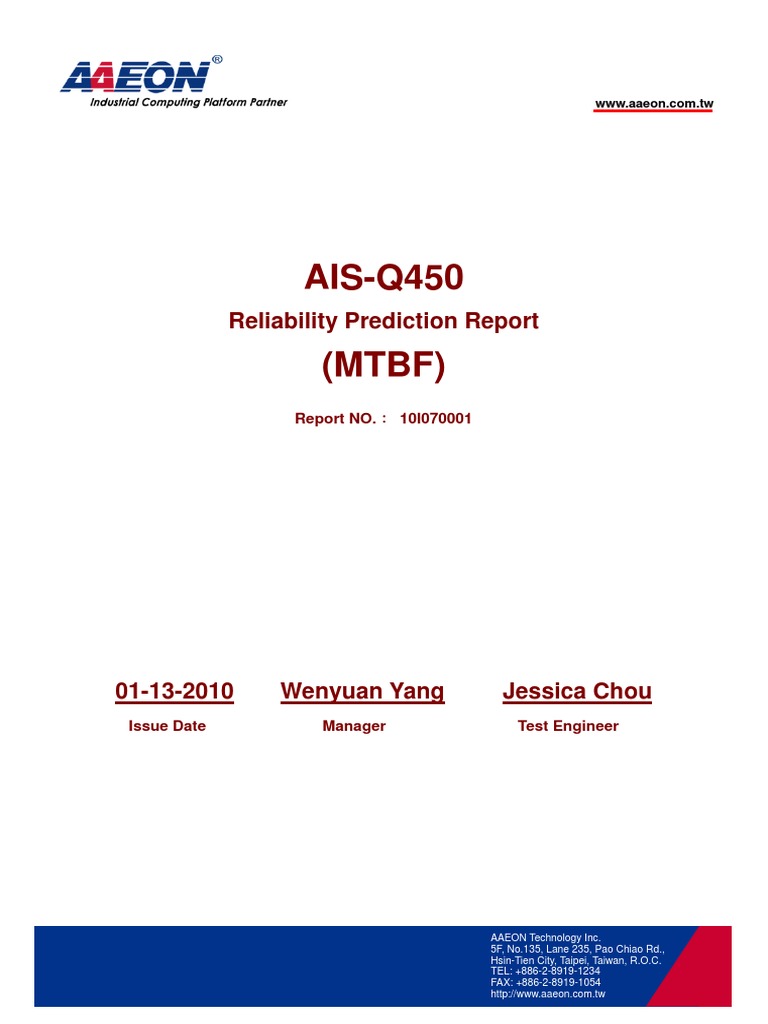 AIS-Q450 (MTBF) : Reliability Prediction Report | Download Free PDF | Failure | Reuse