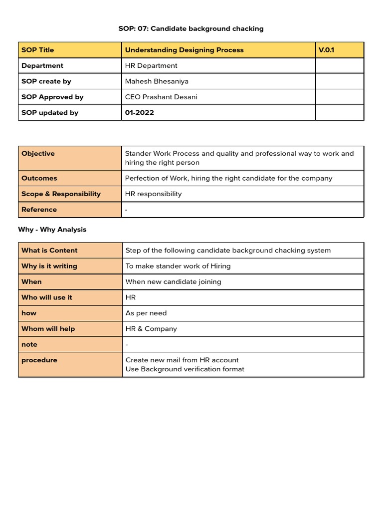 Candidate Background Check SOP | PDF | Business