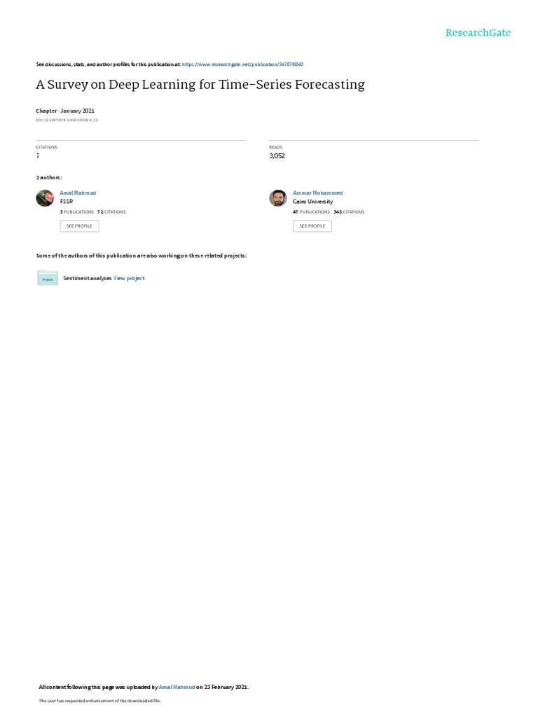 A Survey On Deep Learning For Time-Series Forecasting: January 2021 ...