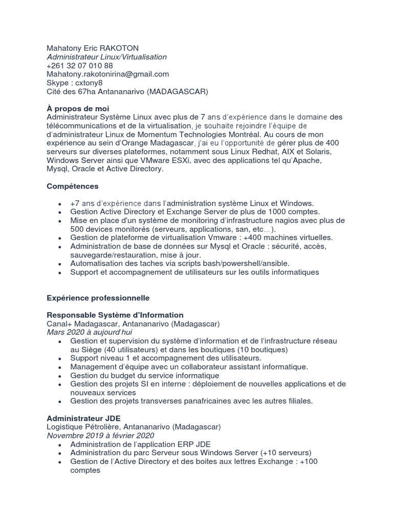CV Eric | PDF | VMware | Virtualisation