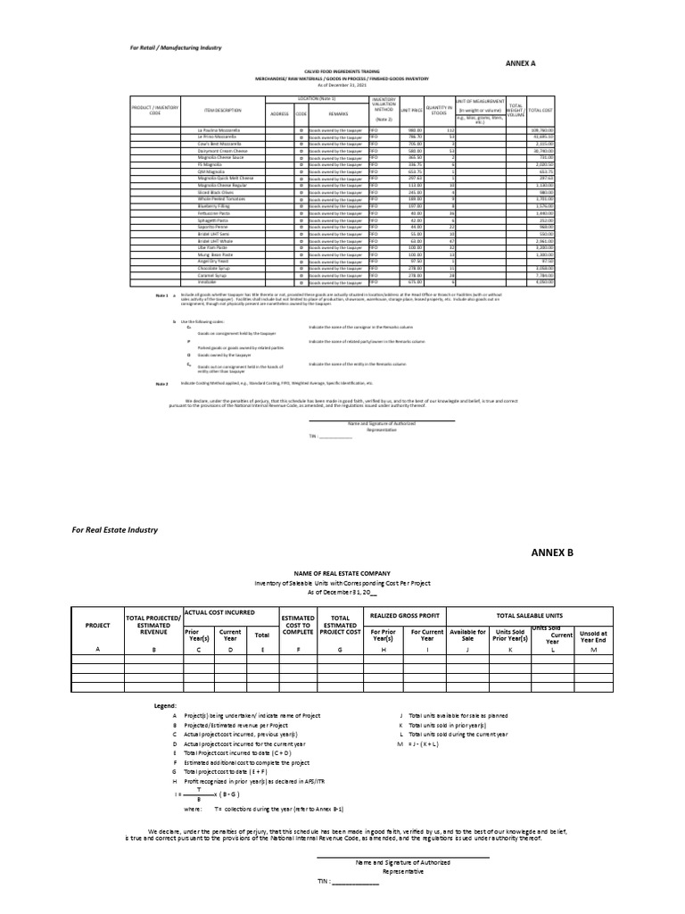 For Retail / Manufacturing Industry: Annex A | PDF | Value Added Tax | Inventory