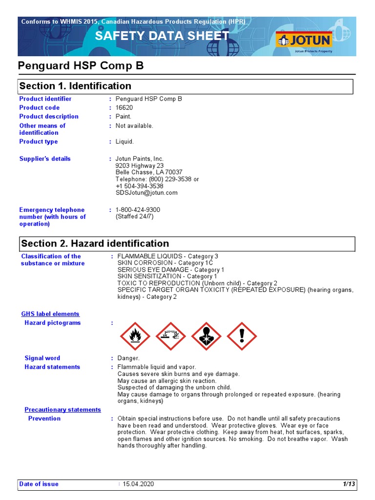 Penguard HSP Comp B | PDF | Toxicity | Firefighting