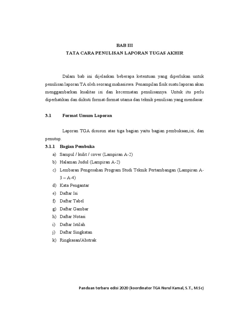 Bab III Tata Cara Penulisan TGA (Edisi 2020) | PDF | Metode & Bahan Ajar | Seni