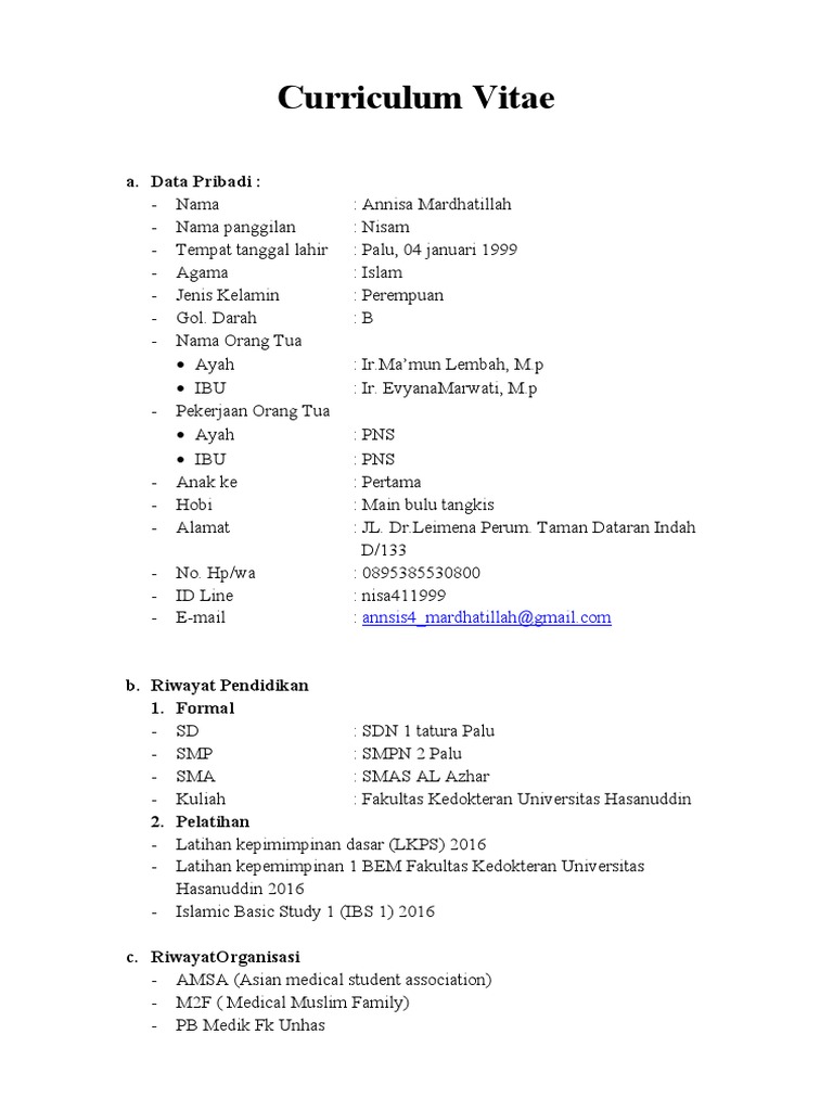 Curriculum Vitae: A. Data Pribadi | PDF