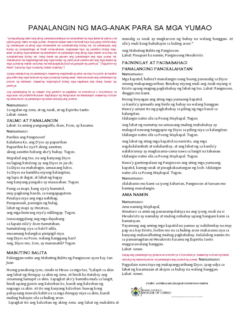 Panalangin NG Mag Anak para Sa Mga Yumao Cubao Dmla | PDF