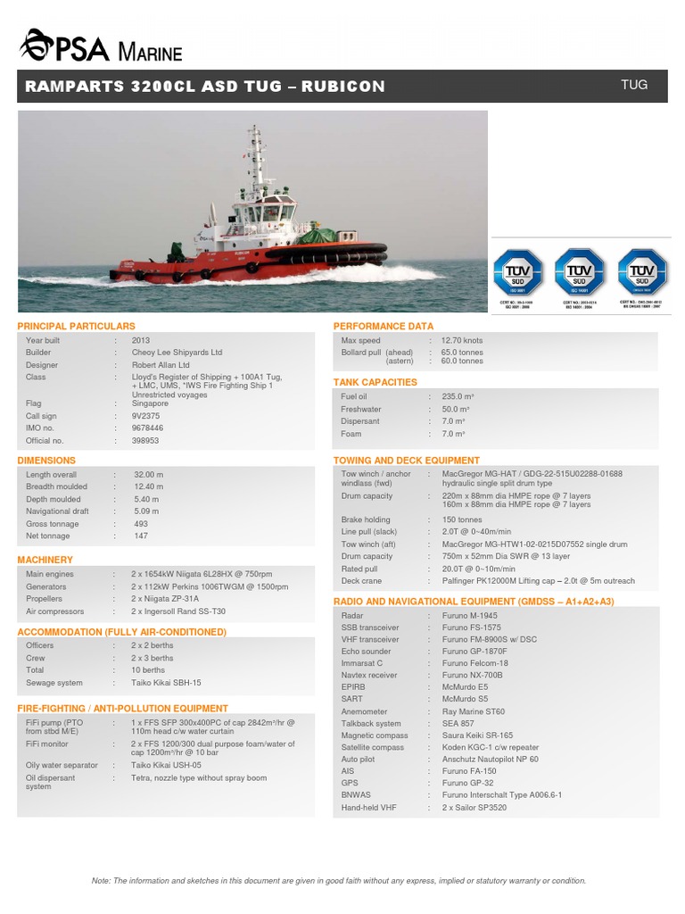 Ramparts 3200w Asd Tug Rubicon | PDF | Tonnage | Tugboat