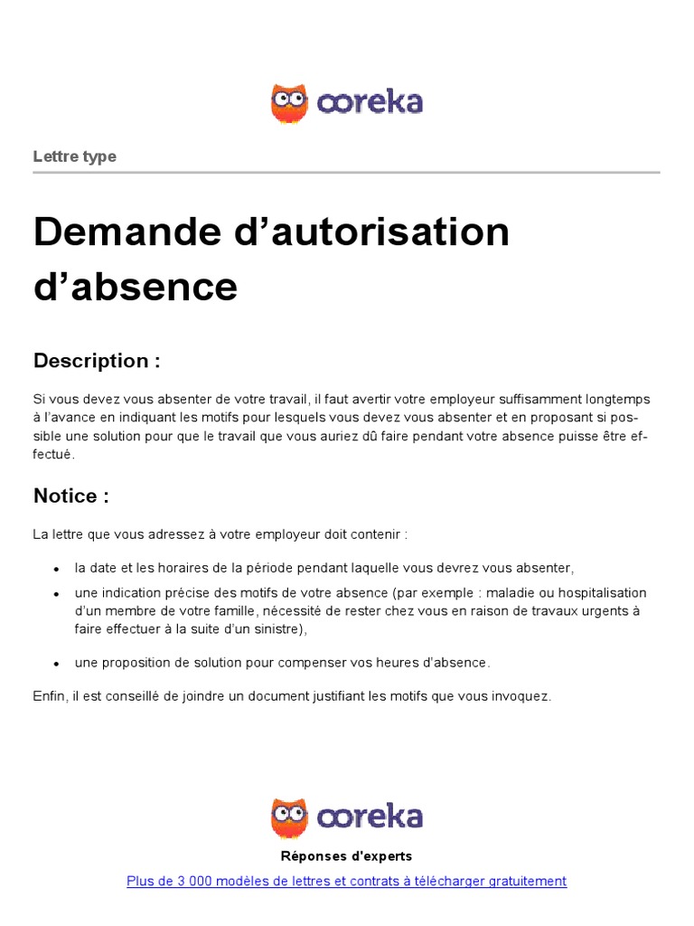 Ooreka Demande D Autorisation D Absence | PDF