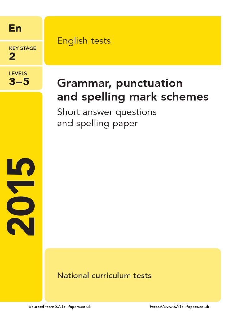 2015 Key Stage 2 SPAG Mark Schemes | PDF | Part Of Speech | English ...