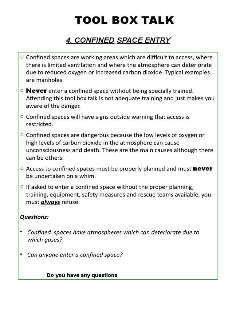 TBT - 4. Confined Space Entry | PDF