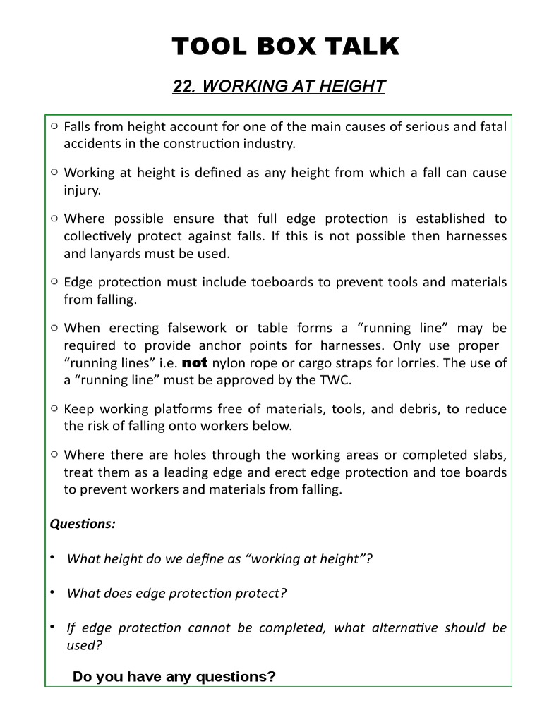 TBT - 22. Working at Height | PDF