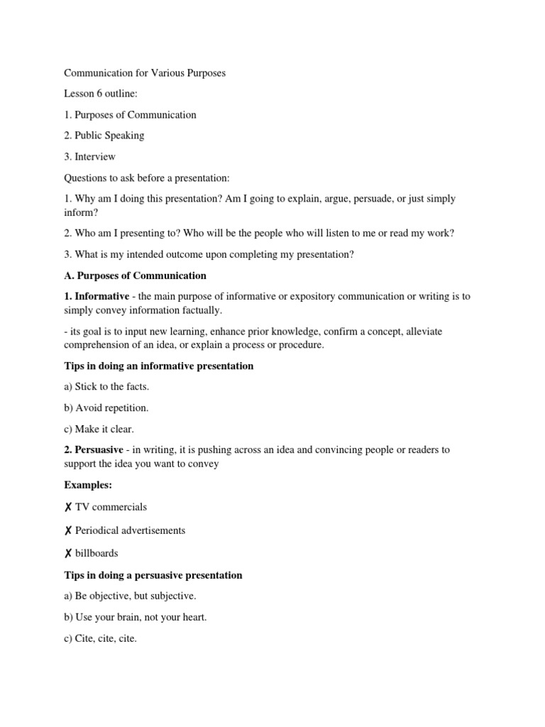 Module VII Communication For Various Purposes | PDF | Interview ...