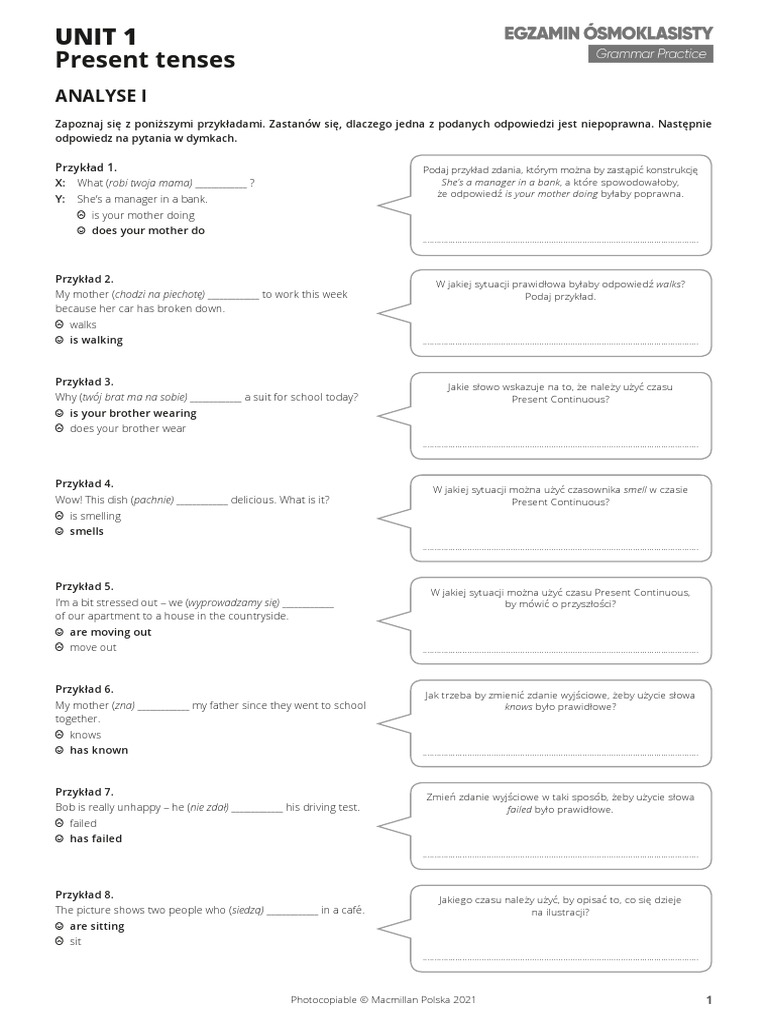 Grammar Practice UNIT 1 (Wersja Edytowalna) | PDF